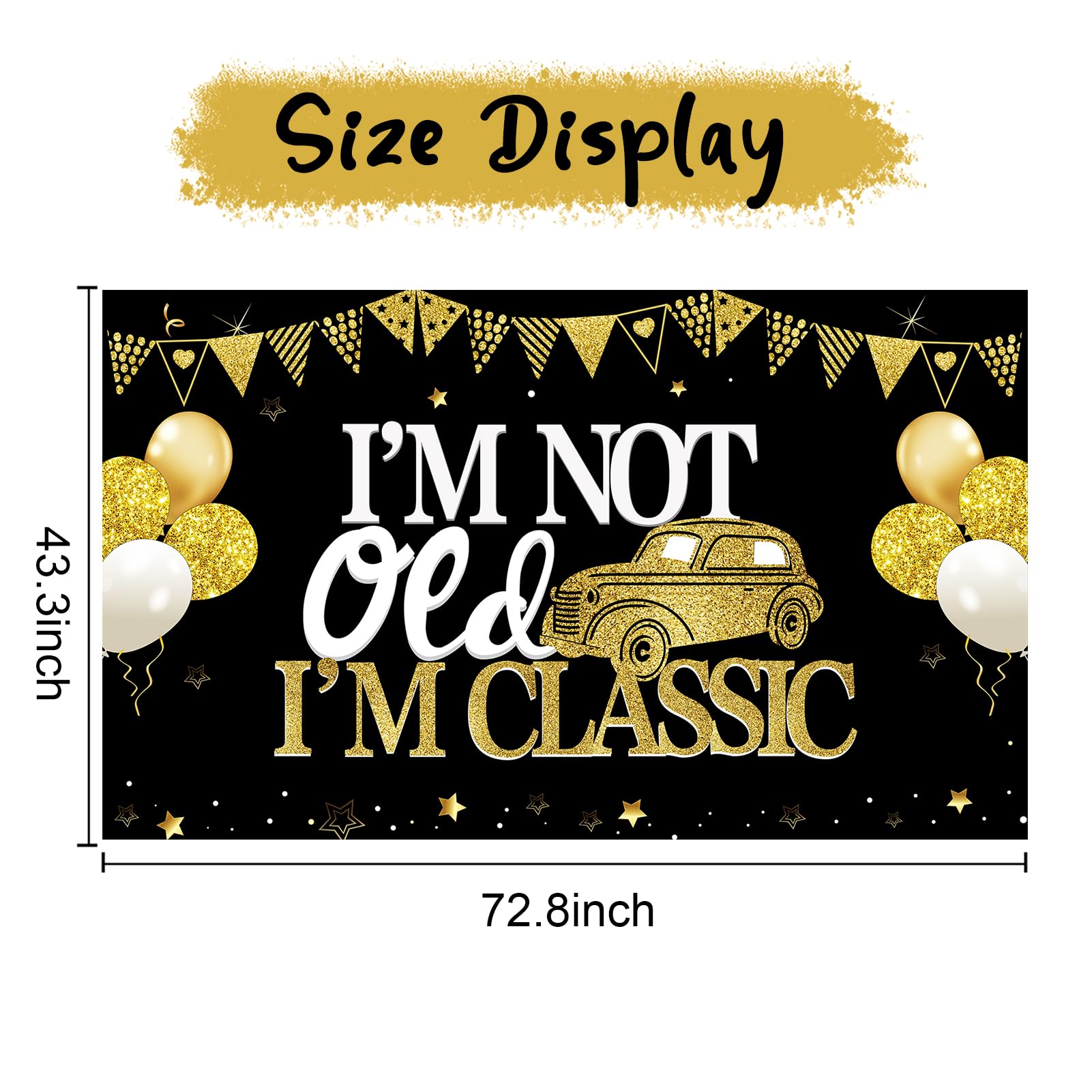 Funny Birthday Decorations for Men I'm Not Old I'm Classic Backdrop,Black Gold Funny Classic Car Happy Birthday Backdrop Party Supplies for Adults,30th 40th 50th 60th 70th 80th 90th Bday Party Poster