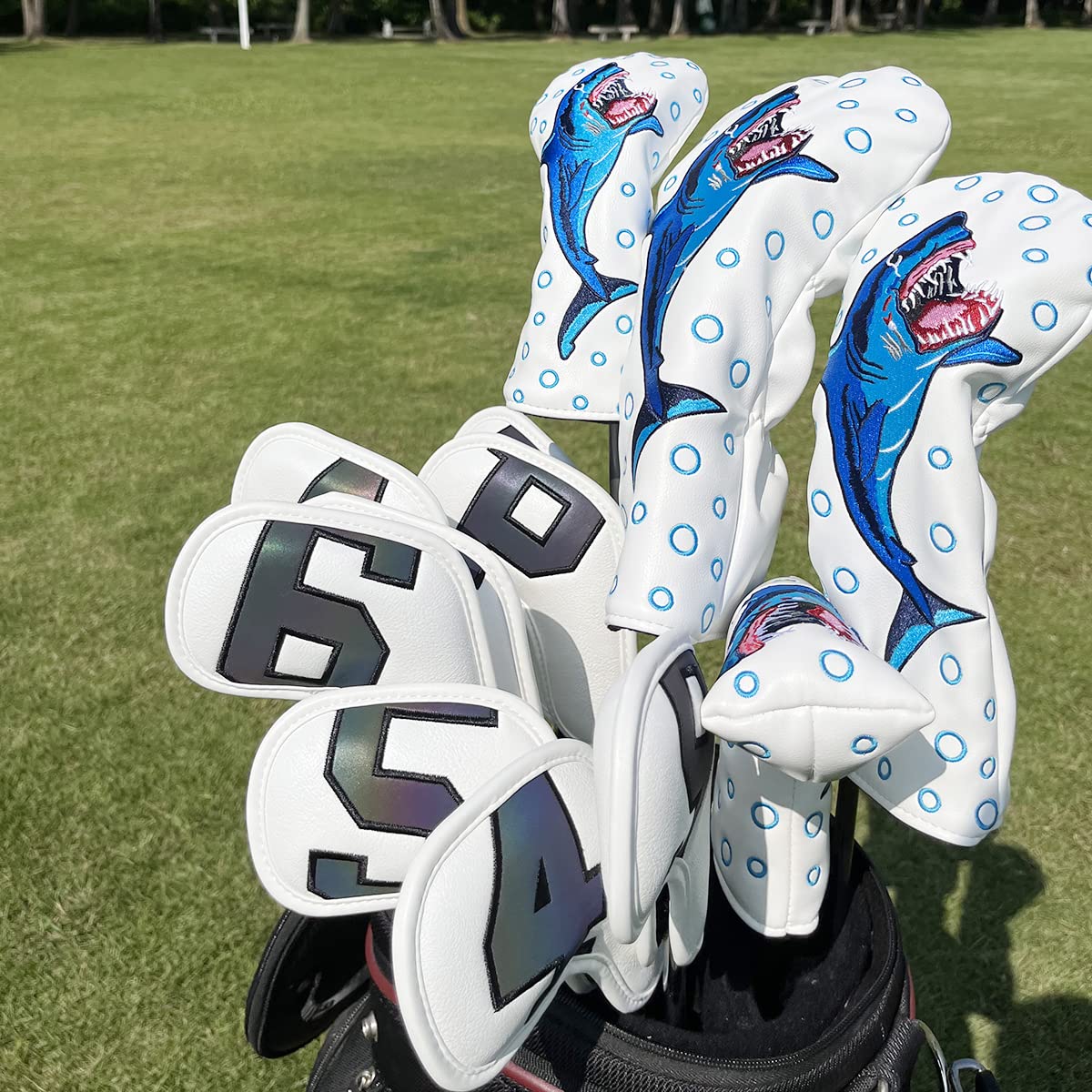 Golf Putter Covers, Shark Embroidery Golf Putter Headcover Blade Putter Cover Golf Headcovers Leather Golf Club Covers for Titleist Callaway