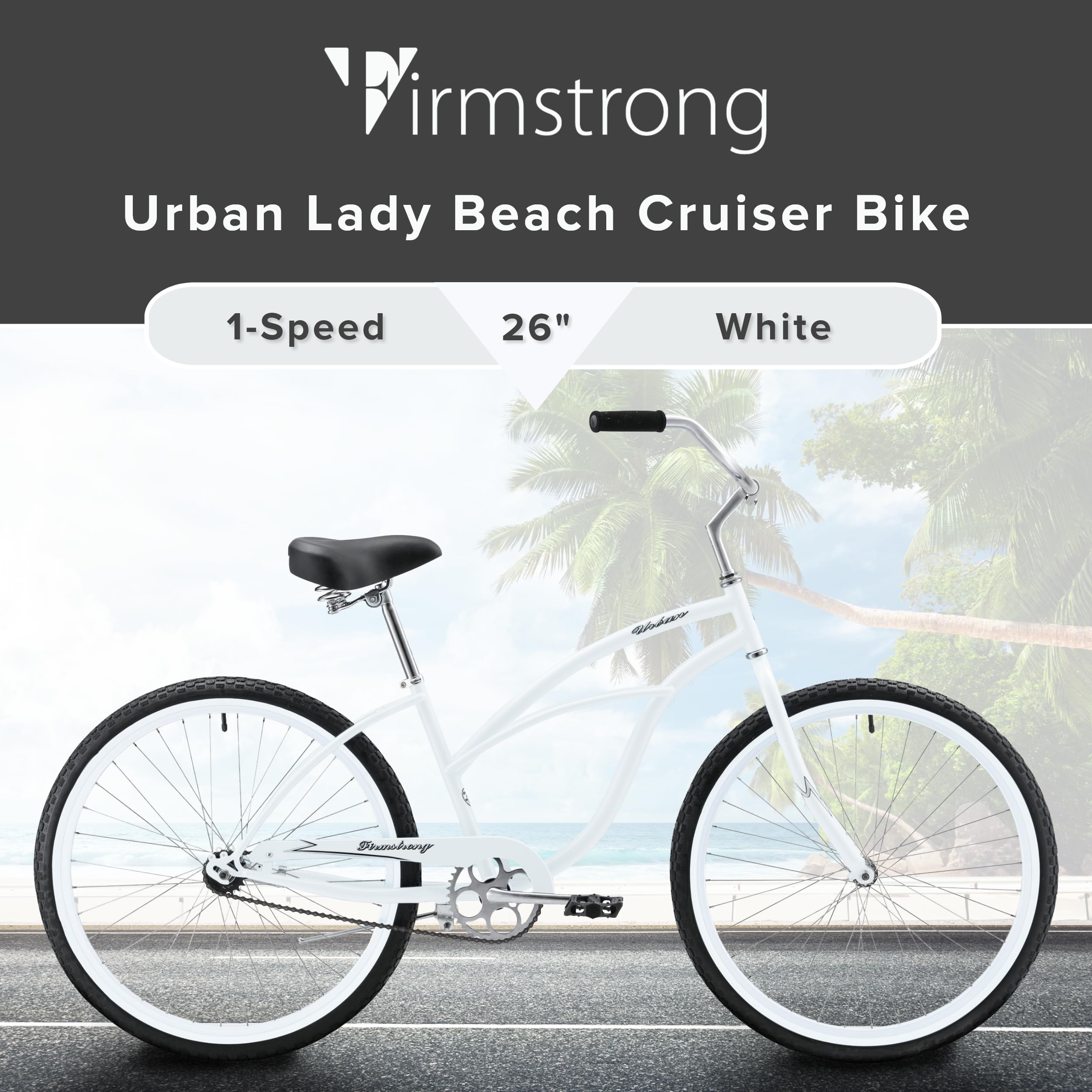 Firmstrong Urban Women's Beach Cruiser Bike, Single Speed Bicycle, 26 Inch Wheels, Aluminum, White