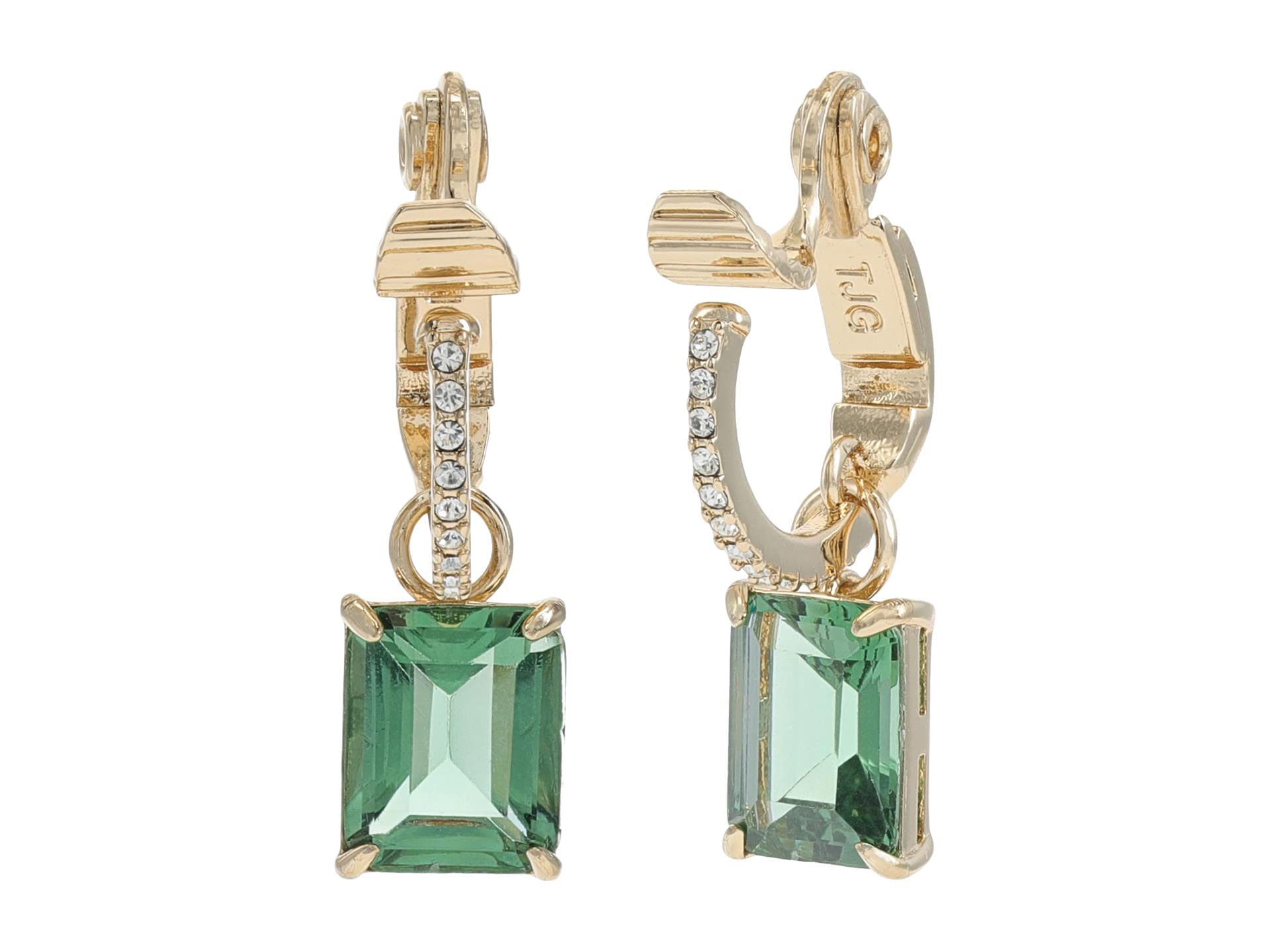 LAUREN Ralph Lauren Pave Stone Drop Clip Earrings Gold/Green/Crystal One Size