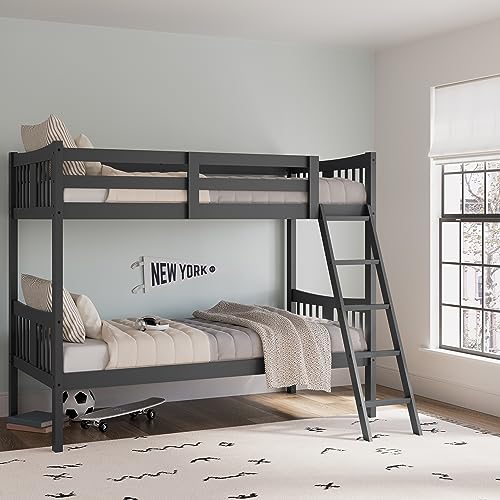 Storkcraft Caribou Twin-over-Twin Bunk Bed (Gray) β GREENGUARD Gold Certified, Converts to 2 individual twin beds