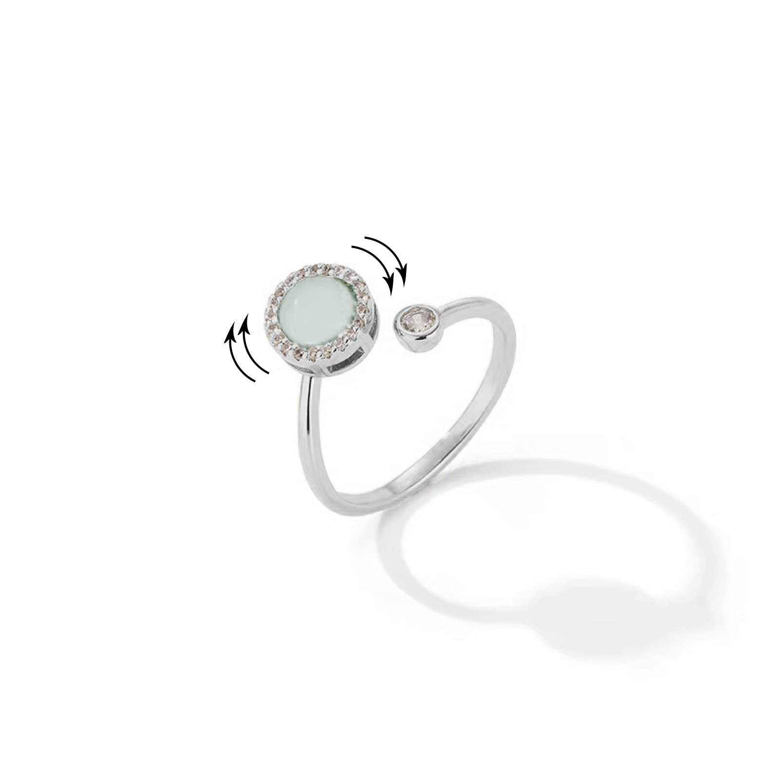 Fidget Rings for Anxiety for Women Daughter with Moonstone Rhinestone Spinner Ring Anxiety Ring Sterling Silver Adjustable Open Size Thumb Rings Gift for Women Girls