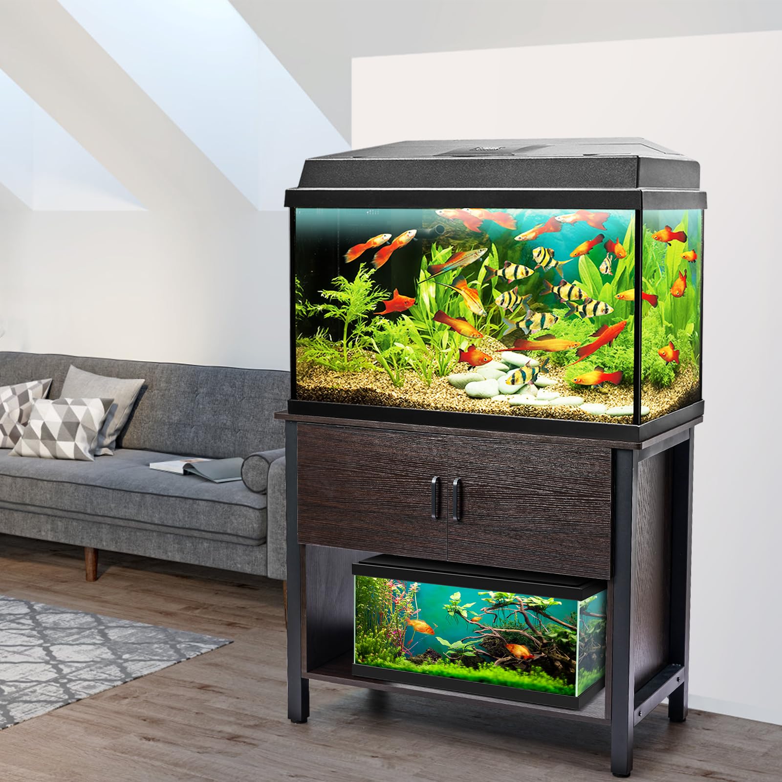 Fish Tank Stand Metal Aquarium Stand with Cabinet Aquarium Turtle Tank 36.6" x 18.9" x 30.7" for 40 Gallon（Aquarium Not Included）