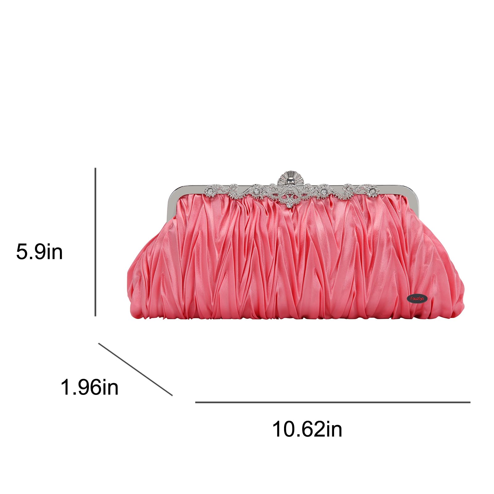 Fawziya Evening Clutch Satin Pleated Rhinestone Novelty Oversized Purses For Women Formal-Fuchsia