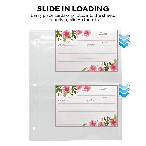 Toucan Craft Supplies Recipe Card Protectors, Refill Sheets for 3 Ring Binders, Recipe Book Pocket Page Sheet Protectors, Holds 4 x 6-inch pockets, 4 Cards Per Sheet, Clear 50 Pack