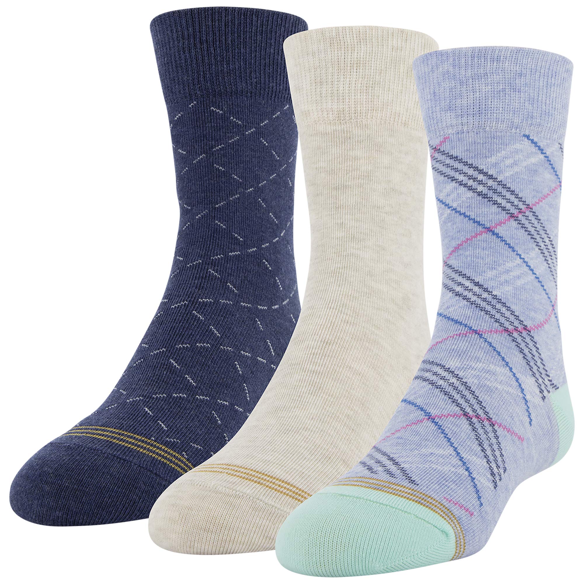 Gold Toe Boy's Dress Crew Socks, 3 Pairs, Peacoat/Grey Heather/Red, Shoe Size: 3-9