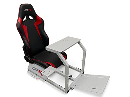 GTR Simulator GTA Model Silver Frame with Adjustable Leatherette Racing Seat Gaming Simulator Cockpit Chair | RS30 Wheel | V3 Pedal Setup (GTA with RS30 Wheel & V3 2-Pedal Setup)