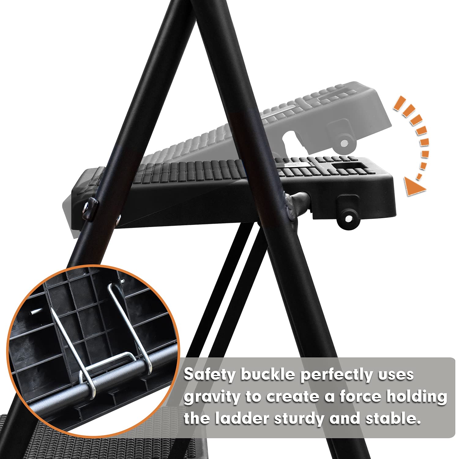 HBTower 2 Step Ladder, 500 lbs Folding Step Stool with Anti-Slip Wide Pedals, Sturdy Steel Ladder, Convenient Handgrip, Lightweight Portable Step Stool Black