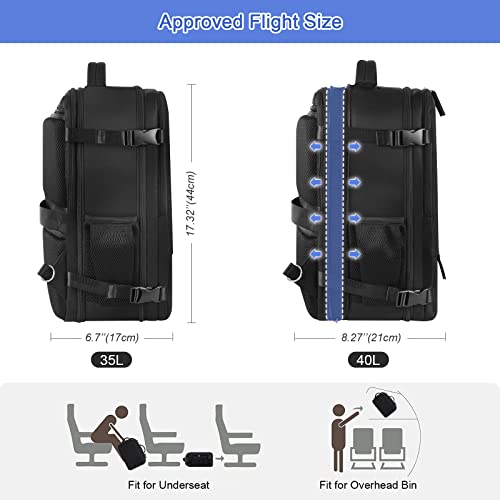 Sinaliy Large Travel Backpacks (Beige+Black), 40L Carry On Backpack, 17 Inch Laptop Backpack, Waterproof Backpack, College Bookbag, Laptop Backpack, Backpack for Women, as Person Item Flight Approved