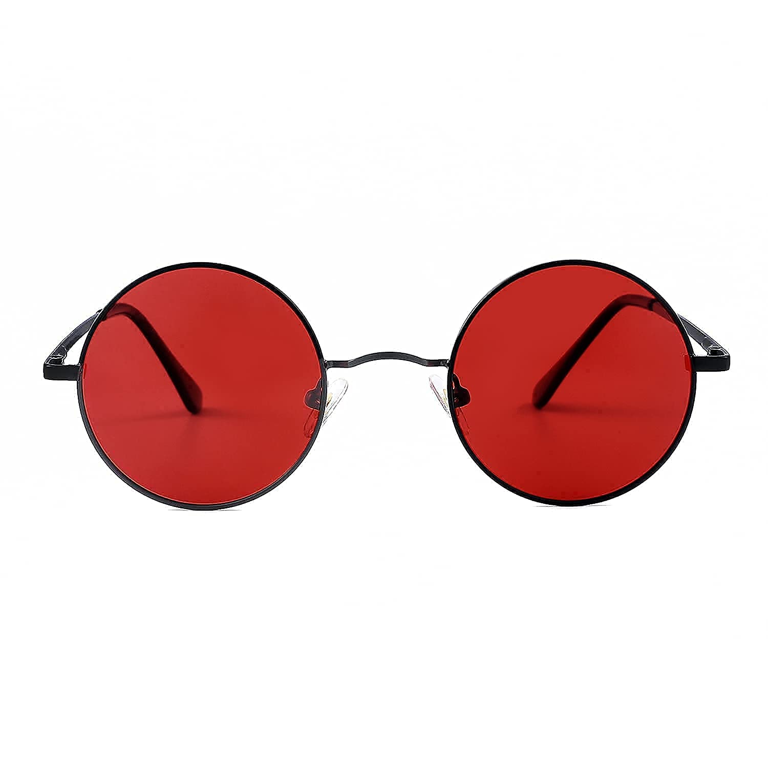 EYLRIM Red Lens Circle Glasses Small Round Polarized Sunglasses for Women Men Retro Hippie Style Circle Sun Glasses(Black/Clear Red)