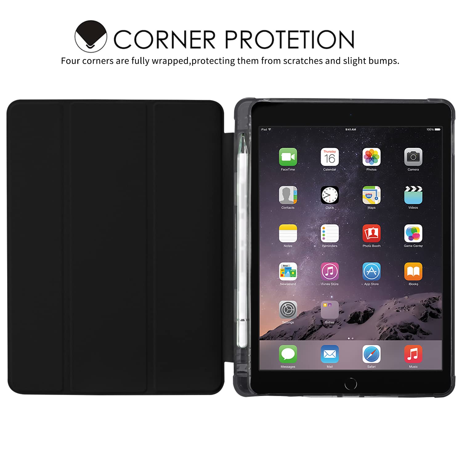 JOYLAND Pad Case Ghost Black Case for 7th/8th/9th Generation iPad Halloween Anti-Scratch Shockproof with Pencil Holder Lightweight Smart Trifold Stand Case for 10.2" iPad 2019/2020/2021
