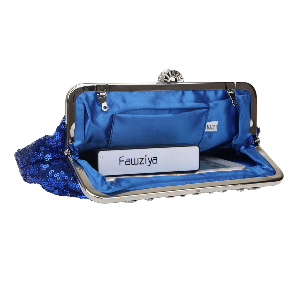 Fawziya Satin Clutch Pleated Dressy Handbags For Evening-Blue