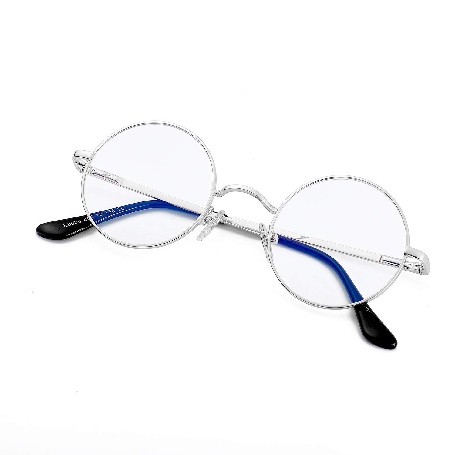 EYLRIM Round Blue Light Blocking Glasses for Women Men Circle Clear Lens Metal Frame Eyeglasses Non Prescription(A2 Silver)