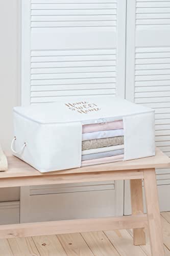 STUFF & THINGS 2 Pack PVC Storage Bags for Bedroom, Clothes and Blanket Organizer, Double Zipper Organization Bag, Foldable Fabric Boxes Laundry Room, Large Capacity Comforter Bag (2 White)