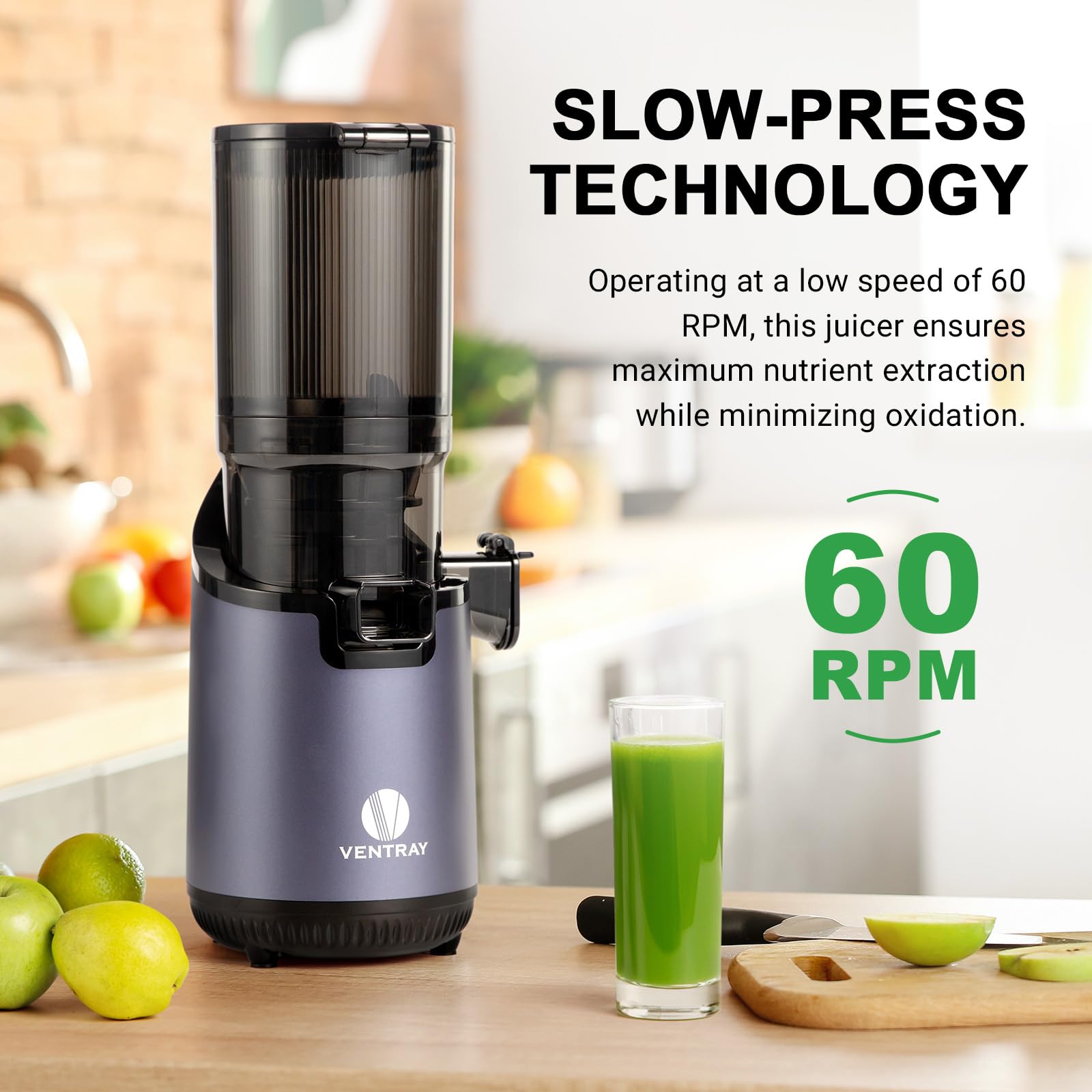 Ventray Cold Press Juicer, Slow Juicer Machines with 5.12" Wide Feed Chute for Whole Fruits & Vegetables, High Juice Yield, Easy to Clean,250W