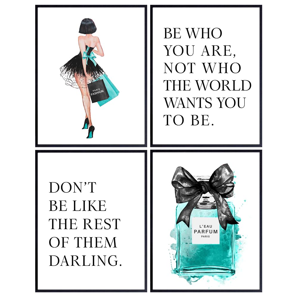 Light Blue Designer Wall Decor - Uplifting Motivational Inspirational Quotes Wall Art for Women - Glam Decorations - High Fashion Design Poster Print Set - Glamour Wall Art - Couture Luxury Gifts