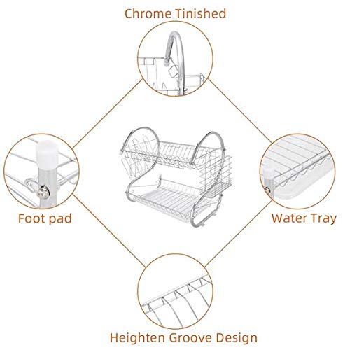 GAJUST Stylish and Sturdy S-Shaped 2-Layer Metal Dish Drainer with Utensil Holder