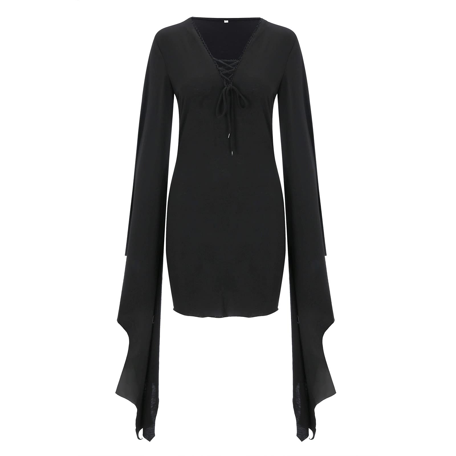 FRETRG Halloween Dresses for Women Autumn V-Neck Solid Sexy Slim Batwing Sleeve Bandage Black Mini Tunics Dress (Black, M)