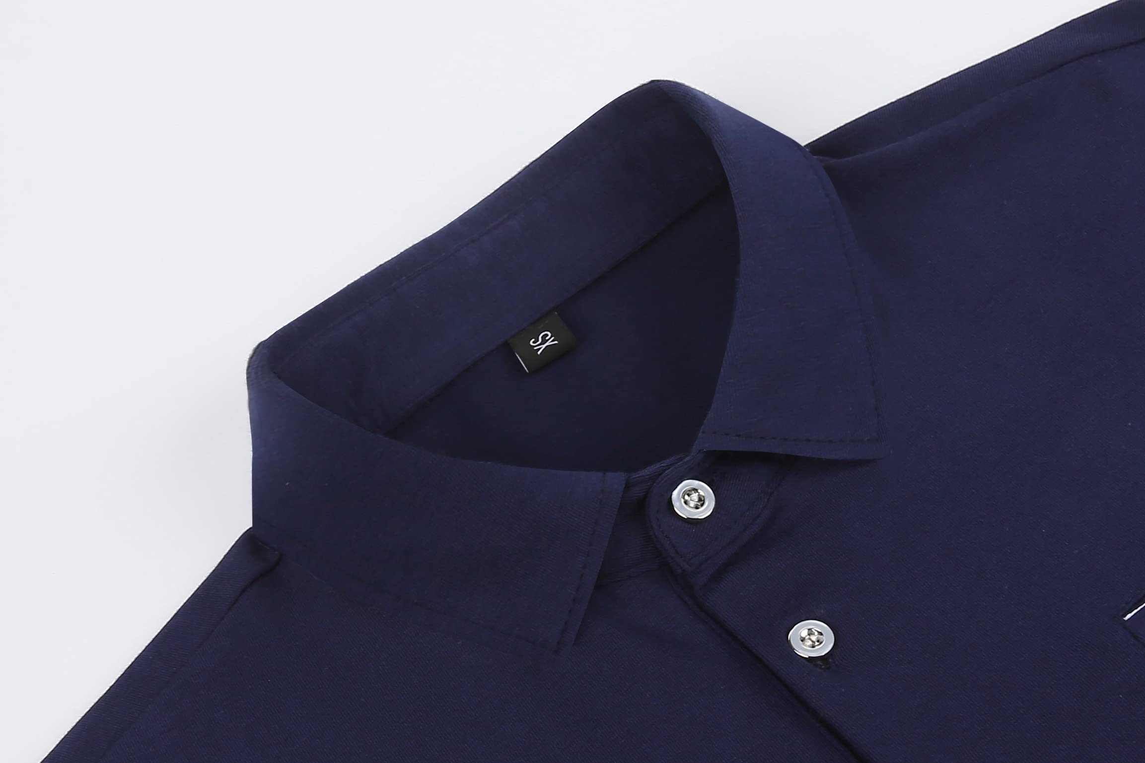 FRTCV Mens Polo Shirts with Pockets Short Sleeve Cotton Shirt Tops 7171 Dark Blue US L