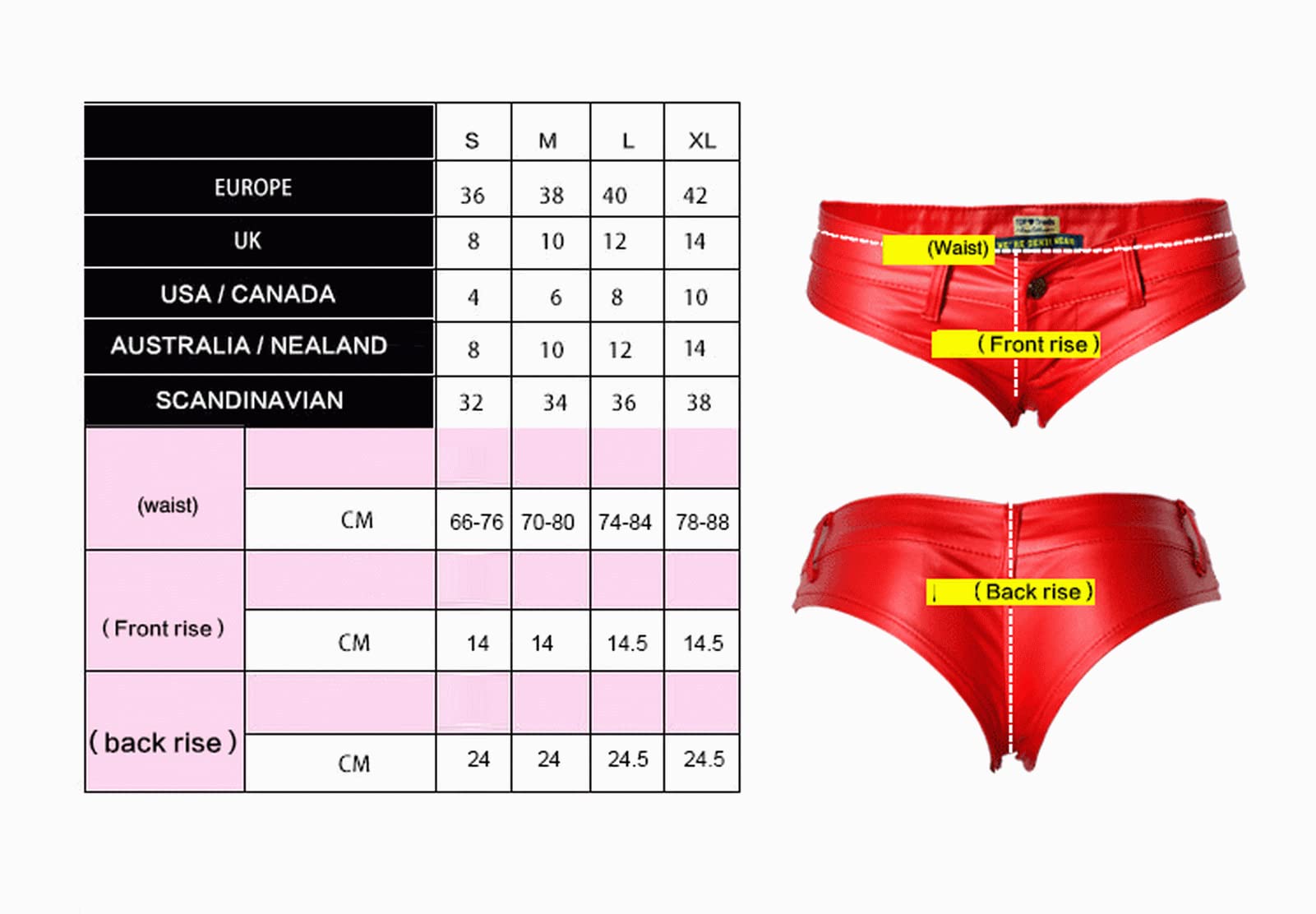 Faringoto Red Girls Low Rise Stretch PU Coated Faux Leather Button Zip Hot Pants