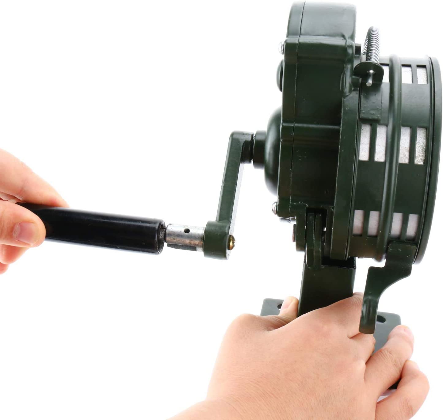 Mono-gatari Handheld Air Raid Siren Base Mount Hand Crank Siren Horn Manual Operated Metal Alarm 110db Home Self Protection Security