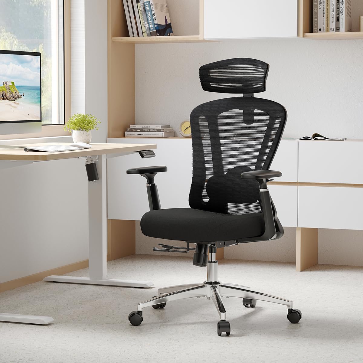Farini Office Chair Ergonomic Desk Chair, High Back Office Chair with Wheels, Home Office Chair for Heavy People, Office Chair Adjustable Seat Depth, 3D Armrests and Adjustable Headrest, Black