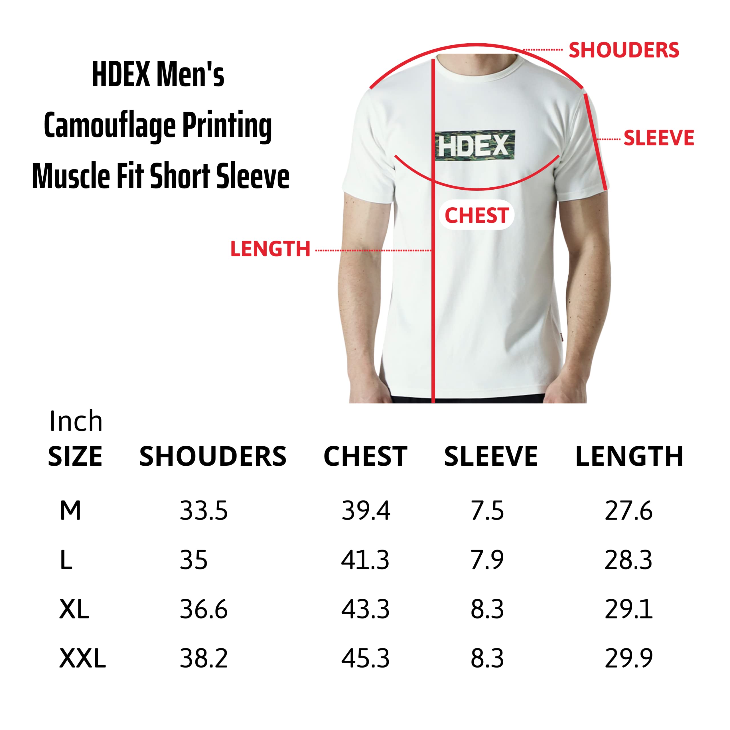 HDEX Men's Camouflage Printing Muscle Fit Short Sleeve Workout Gym Muscle T-Shirt (Black/White)