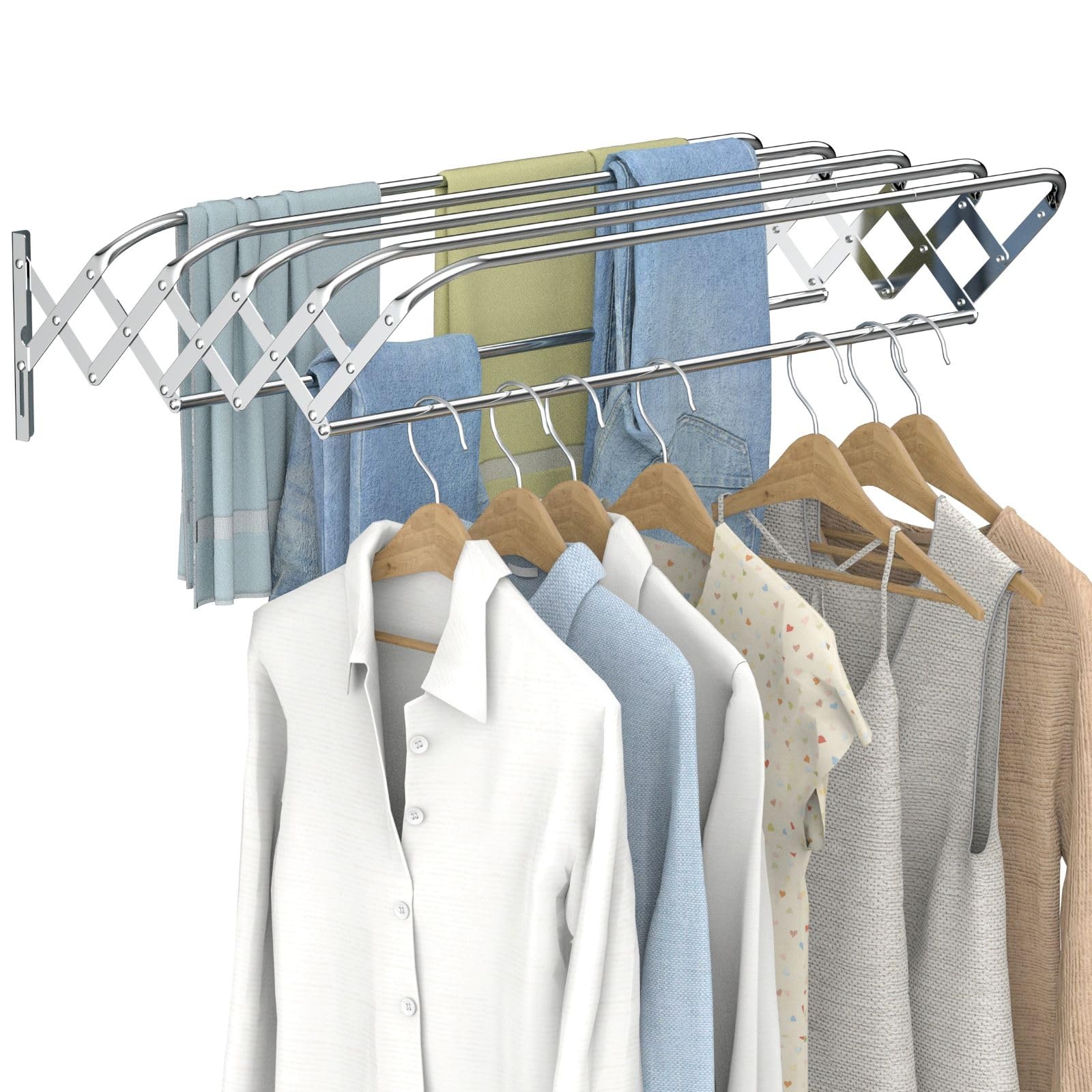 Droomdy Wall Mounted Clothes Drying Rack, Stainless Steel Retractable Laundry Drying Rack, Foldable Drying Rack for Laundry and Bathroom, Large Capacity Drying Rack Clothing Collapsible