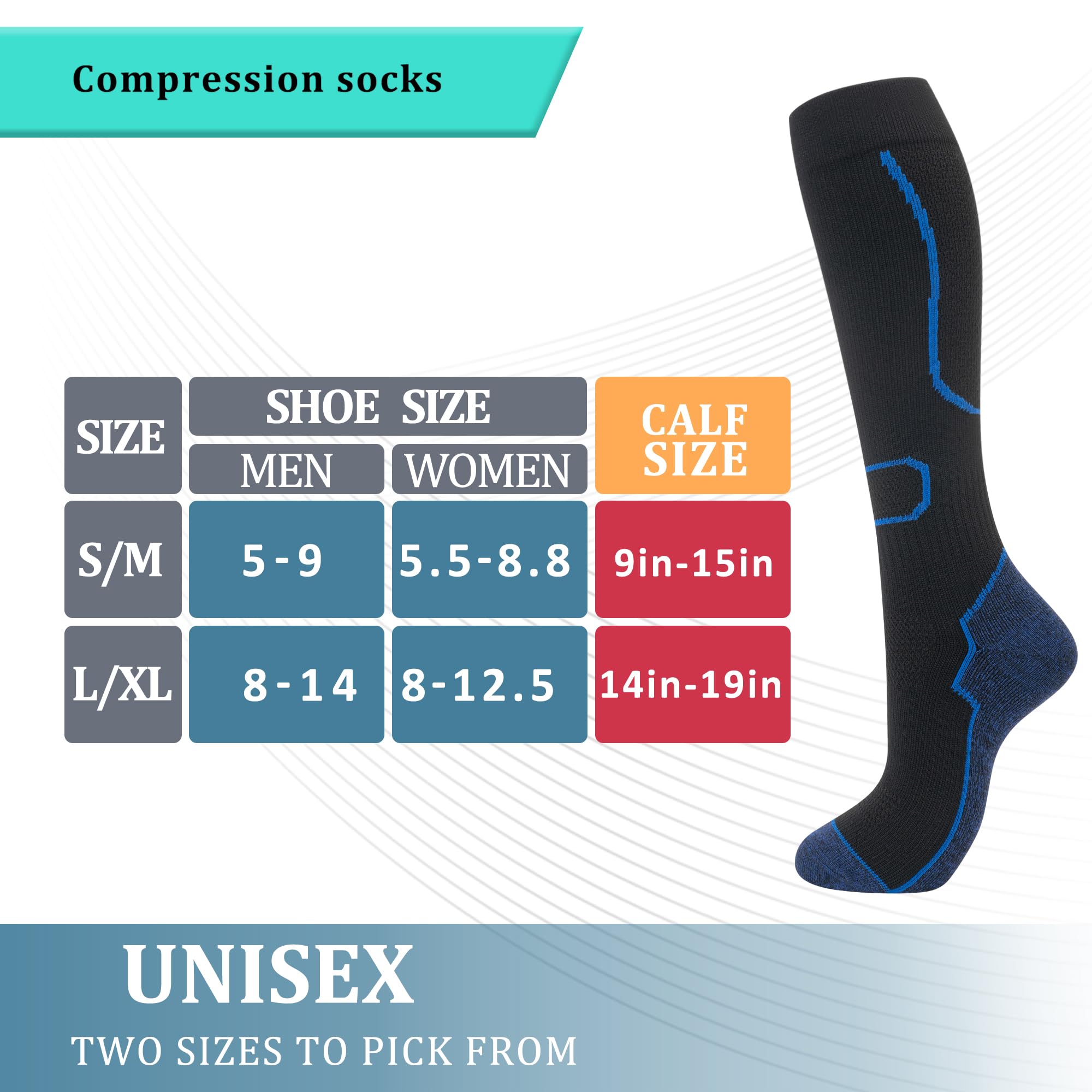 fenglaoda 6 Pairs Compression Socks for Women & Men Knee High Cute Circulation Socks for Nurse Pregnant Travel Athletic