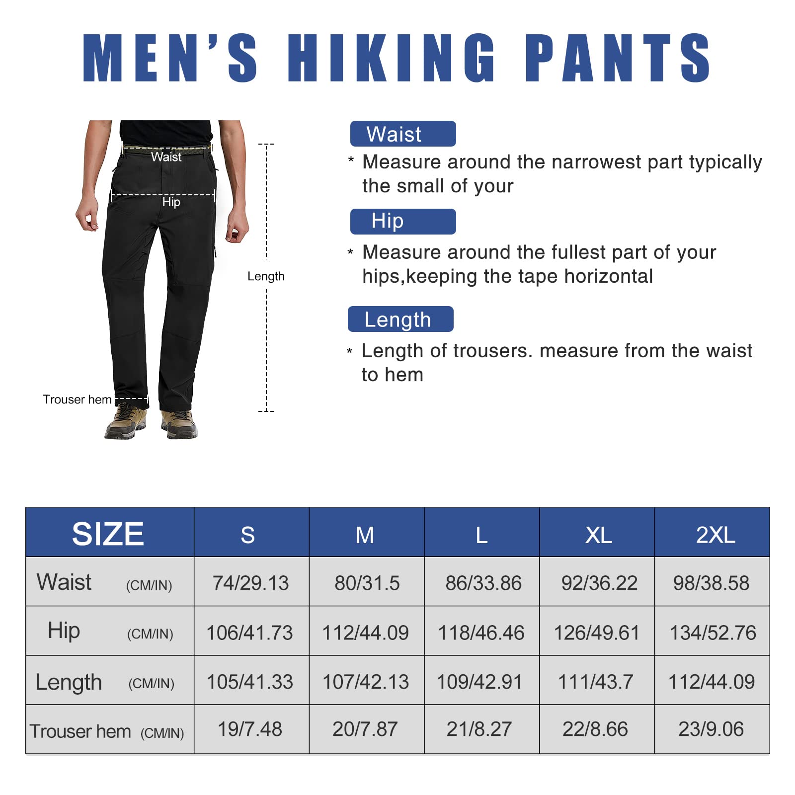 FEIXIANG Men's Hiking Pants Lightweight Tactical Cargo Pants Quick Dry Outdoor Waterproof Hiking Pants with 4 Zip Pockets Black