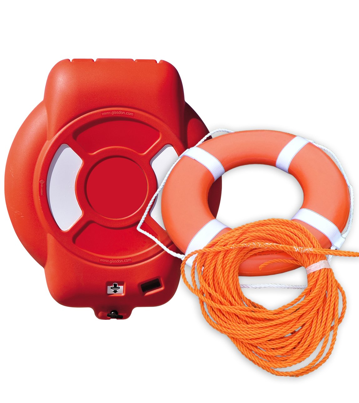 Guardian Life Ring Cabinet with 30" Life Ring & Rope (Red) - USCG Approved - Water Safety Equipment (Red, Rail Mounting Kit)