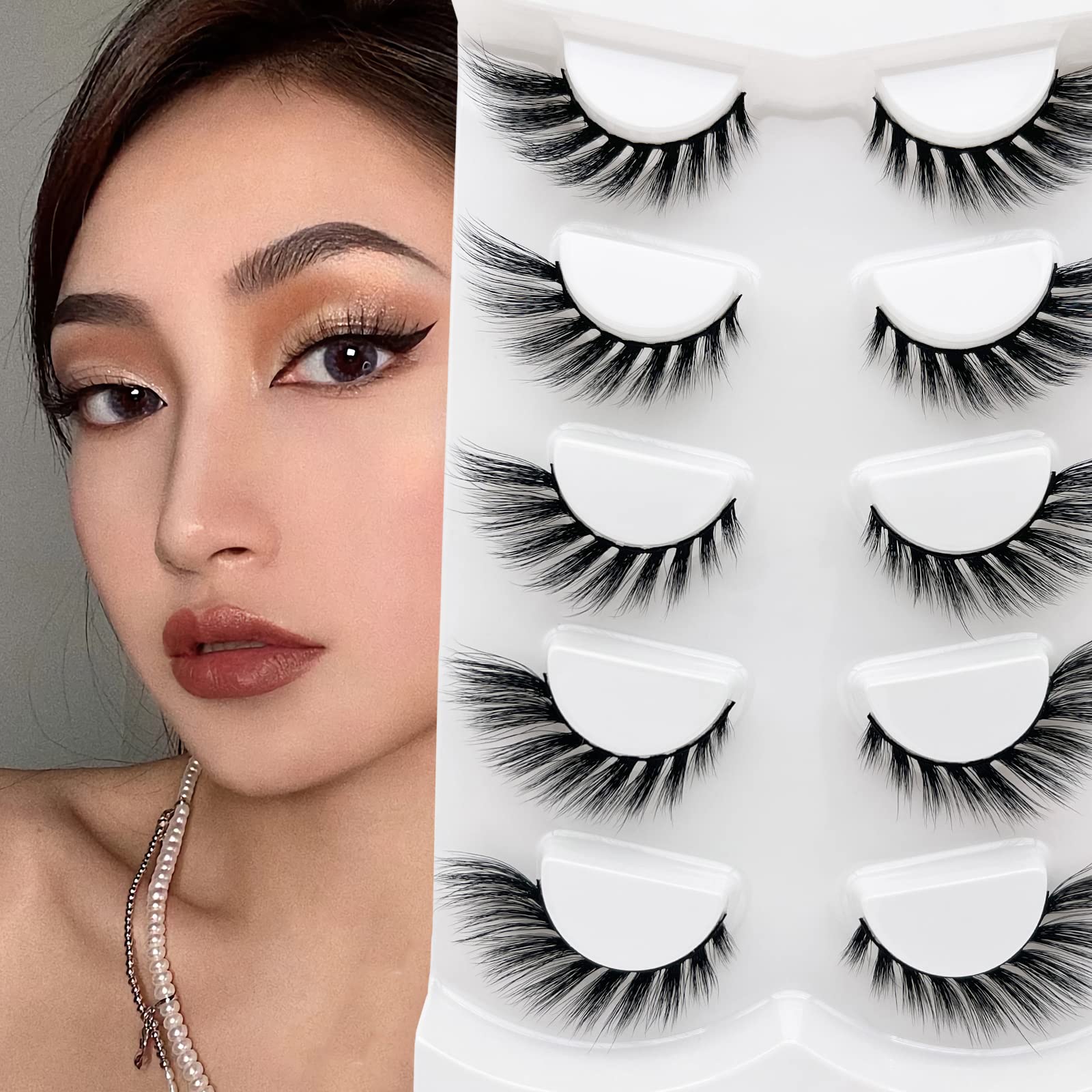 outopen 5 Pairs Fox Eye Lashes 17mm Winged Angel Lashes Fluffy Dramatic Faux Mink Eyelashes Cat Eye False Eyelashes Lift Effect Fake Eye Lashes (A1-Angel Wings D489)