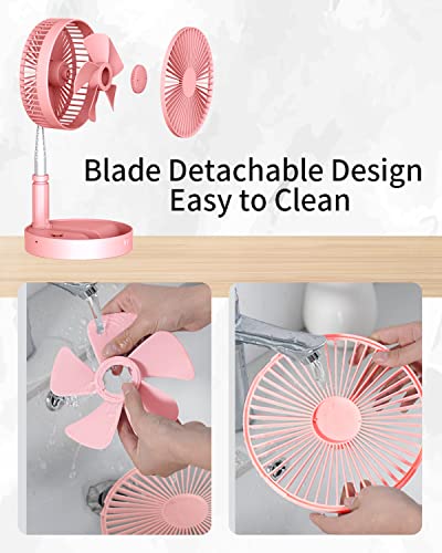 UN UNITEDTIME Desk and table fan, Air Circulator Fan Portable Travel Fans Battery Operated or USB Powered,Adjustable Height Foldaway with remote Control Timer, 4 Speed Settings (Pink)