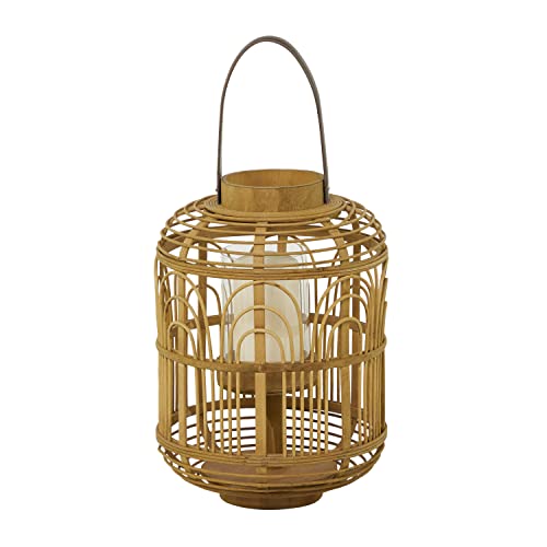 The Novogratz Bamboo Handmade Decorative Candle Lantern with Handle, 11" x 11" x 15", Brown