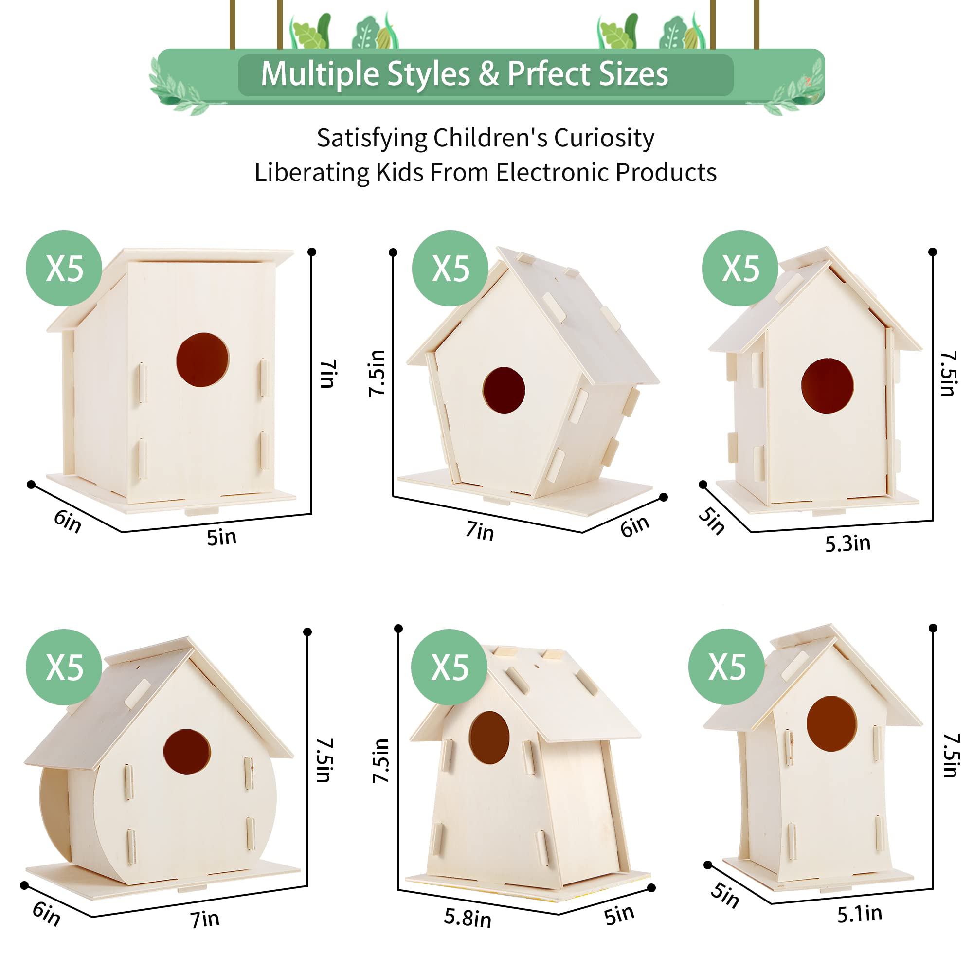 ILHSTY 30 Pack Large DIY Wooden Bird Houses Kits for Kids, Kids Crafts Wood Houses for Crafts Class Parties Birthday, DIY Crafts and Art Birdhouse Kits for Children to Build and Design(30)