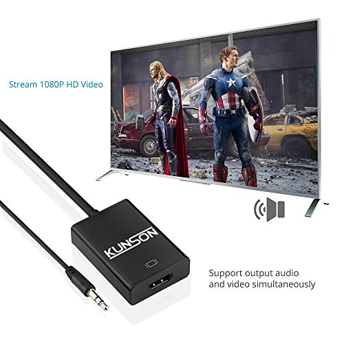 KUNSON VGA to HDMI Audio USB Conversion Cable, Slim Design, No Power Adapter Required, Supports Plug and Play, Suitable for Most Electronic Devices