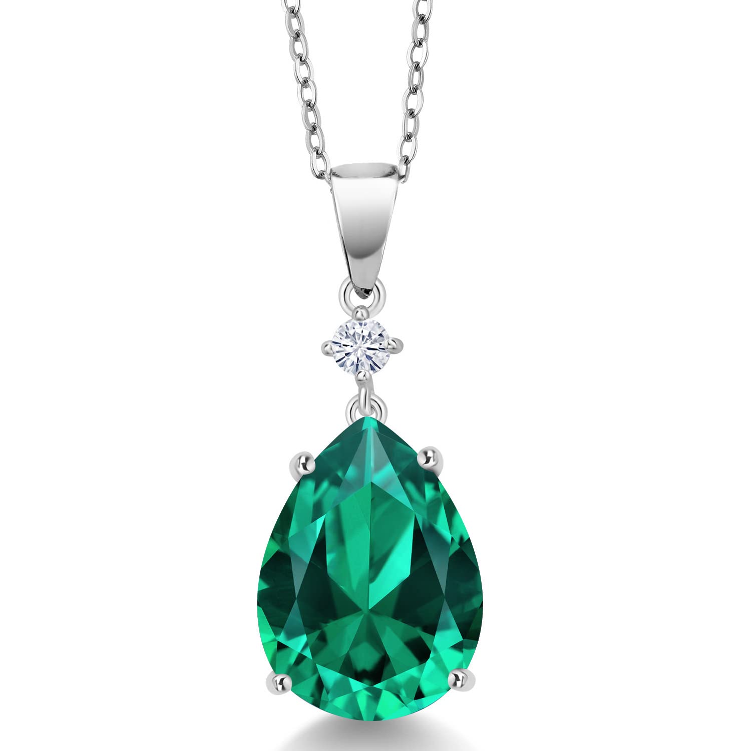 Gem Stone King 925 Sterling Silver Pear Shape Gemstone Birthstone and White Moissanite Necklace | Pear Shape 16X12MM | Teardrop Pendant Necklace for Women | With 18 Inch Chain