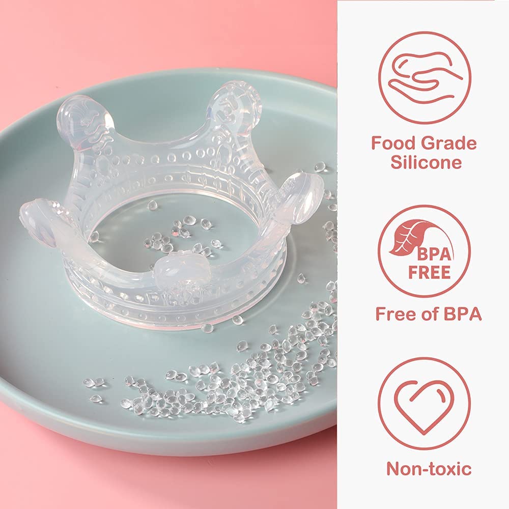 Haakaa Crown Teether - Super Soft Silicone Teething Toys | Freezer Safe Cold Soothing Teethers for 0M+Babies,Toddlers,Easy Grip,Soothe Sore Gums,BPA Free Newborn Gifts -Transparent