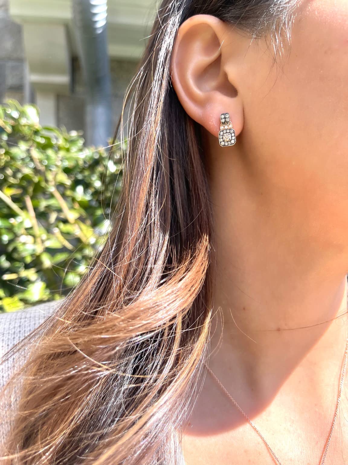 LE VIAN 3/4 Carat White and Brown Diamond Drop Earrings for Women in 14k Rose Gold (VS2-SI1, cttw) Square Dangle Earrings with Push Backs