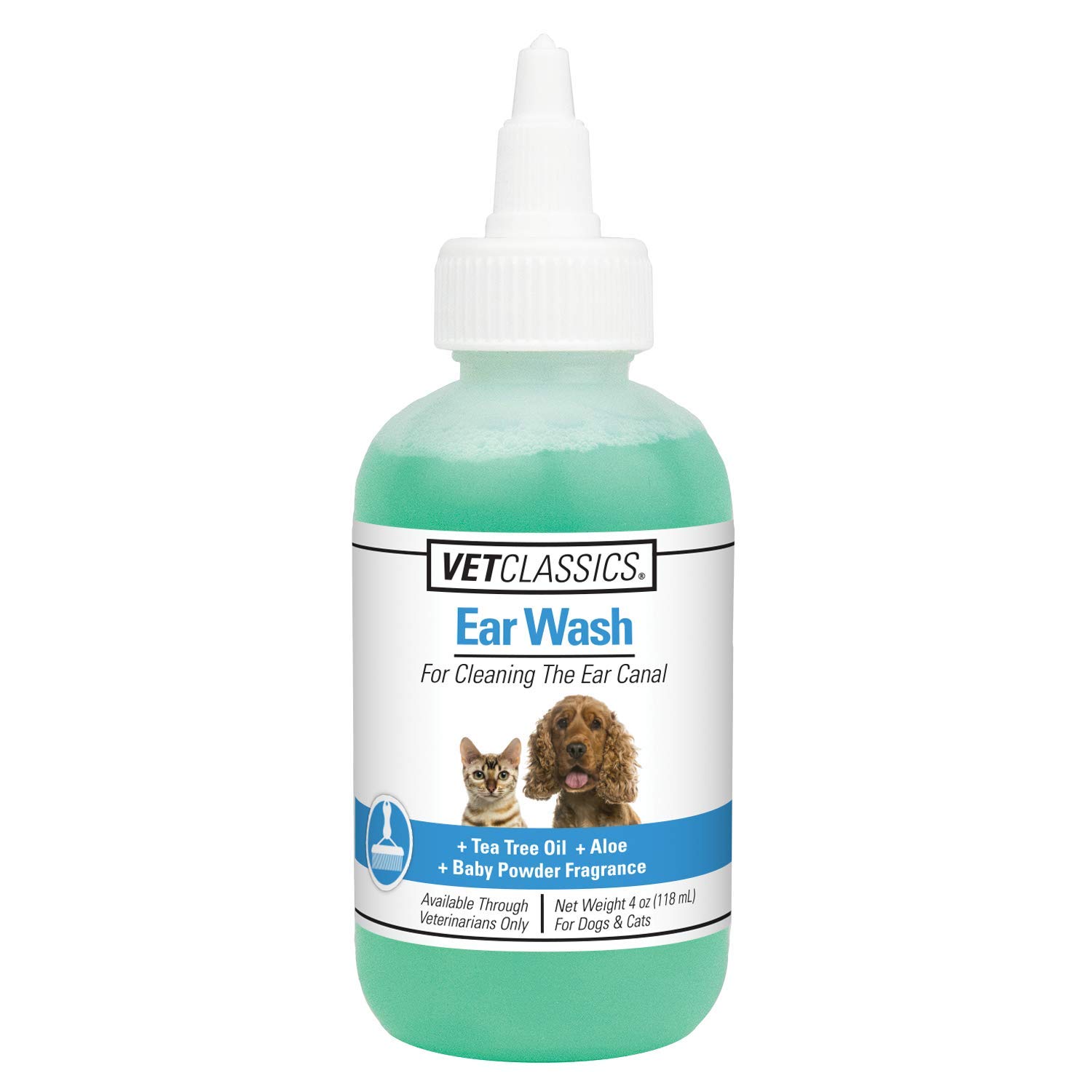 Vet Classics Ear Wash Liquid Formula for Dogs & Cats ā Pet Ear Wash Formula Cleans Dog, Cat Ear Canals ā Includes Aloe, Tea Tree Oil ā Helps Remove Pet Ear Wax, Dirt, Debris ā 4 Oz.