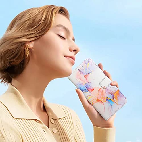 FTRONGRT Case for Tecno Pop 5, with Mobile Phone Holder, Fall-Proof, Suitable for Tecno Pop 5 Folding Mobile Phone Leather Protective Shell.Galaxy Marble White