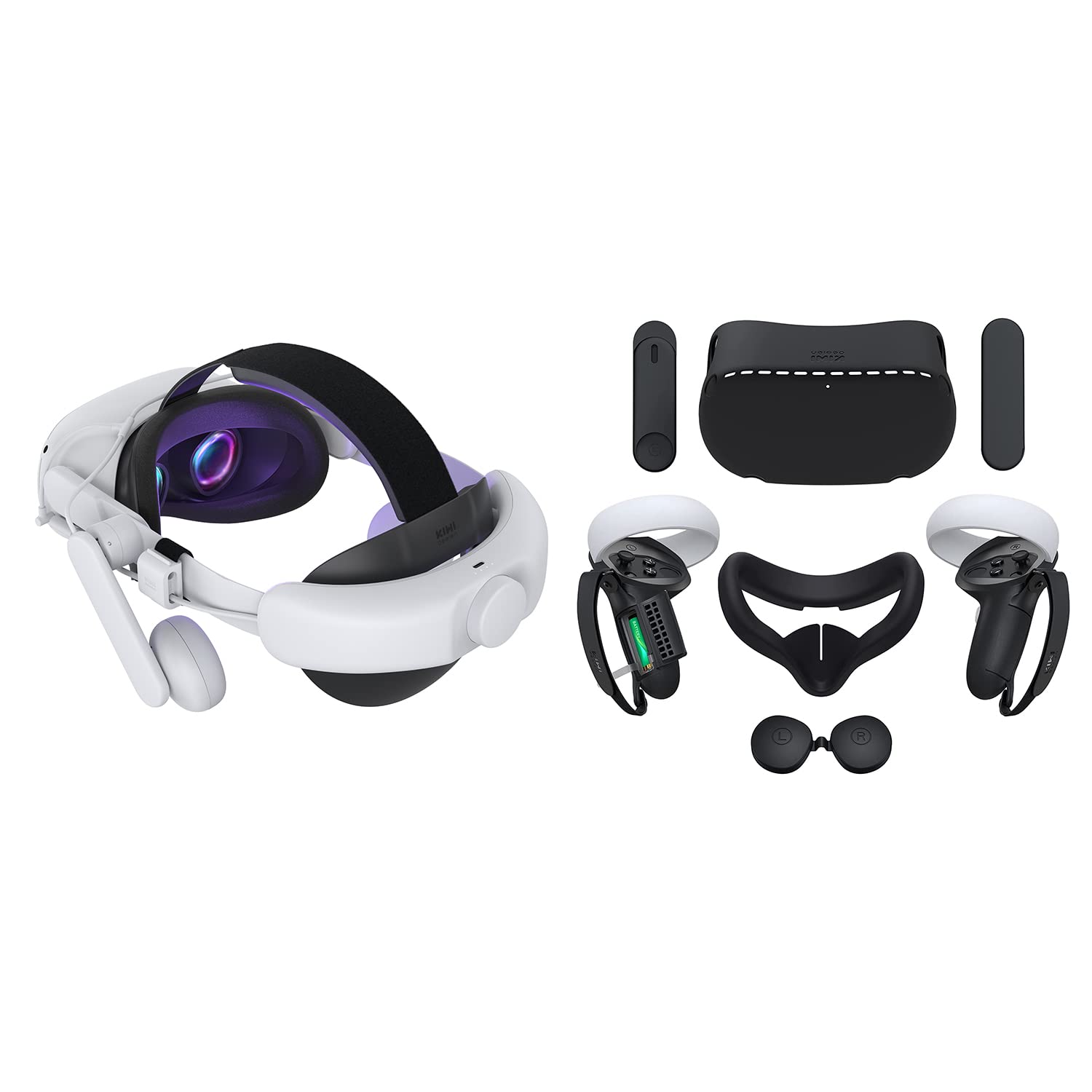 KIWI design VR Accessories Bundle and AIO Comfort Battery Audio Head Strap Compaitble with Quest 2