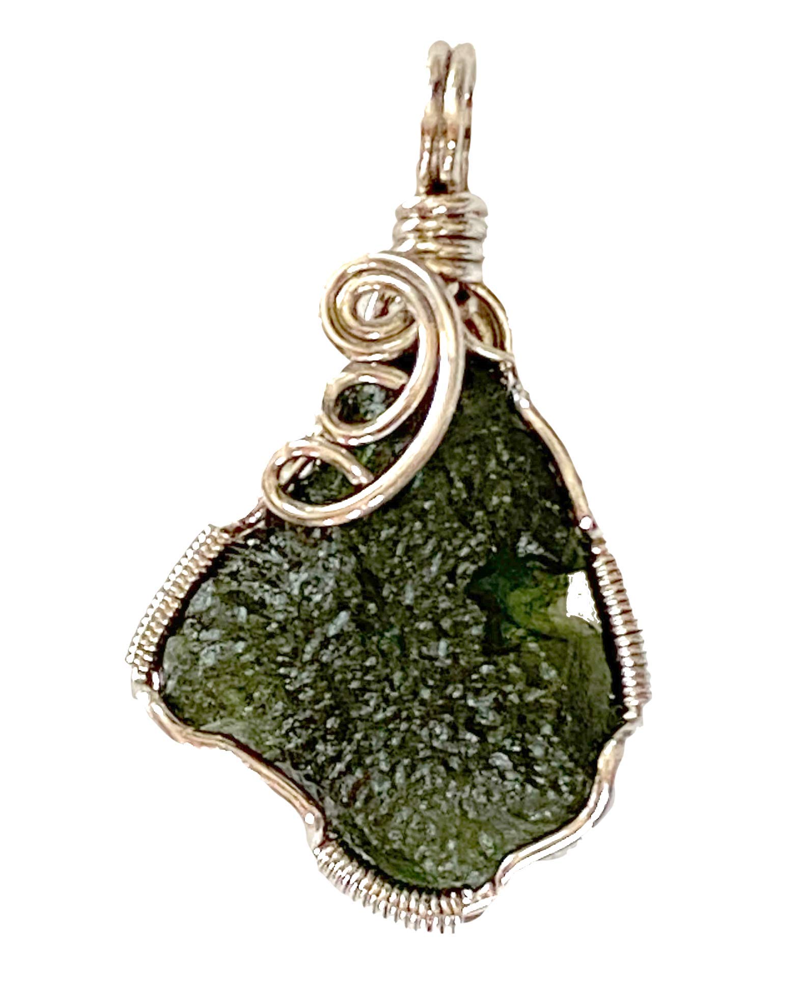 Generic Wire Wrapped Moldavite Pendant | Small Size 30-35mm, green