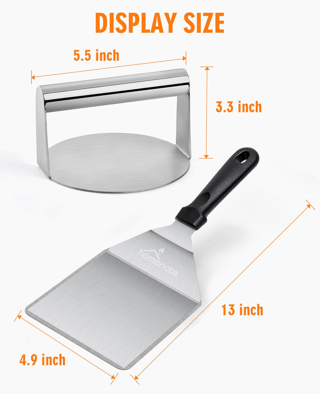 HOMENOTE Burger Spatula Set, Hevry-Duty Extra Large Hamburger Spatula with Burger Press, Professional Smash Burger Kit, Griddle Accessories for Flat Top Griddle Grill