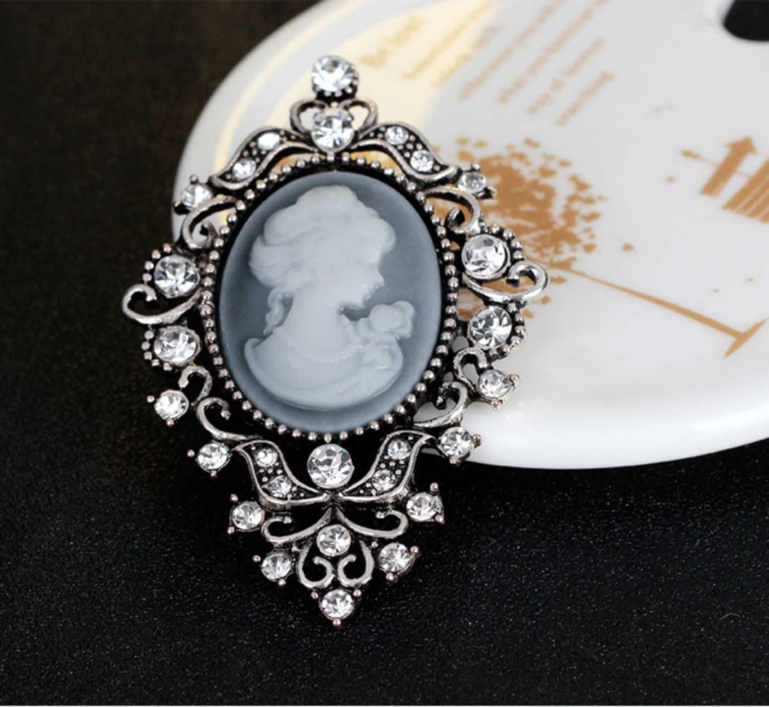 Ezing Vintage Princess Frame Crystal Cameo Brooches Pins Set for Women (C)