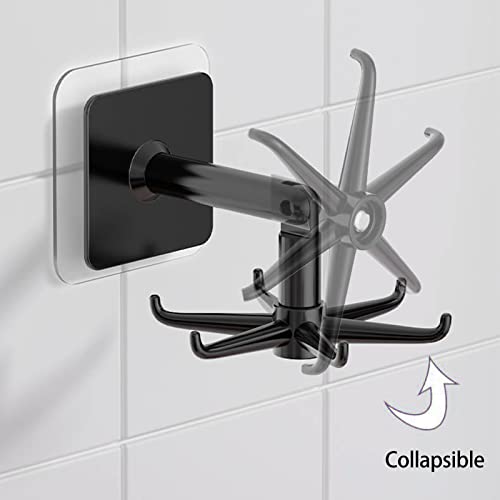 SIXGOD 2Pcs 360°Rotating Folding Hook Multi-Purpose 180 Degrees Vertical Flip Hook Waterproof Self-Adhesive Folding Hook for Bathroom, Kitchen and Home(Black)