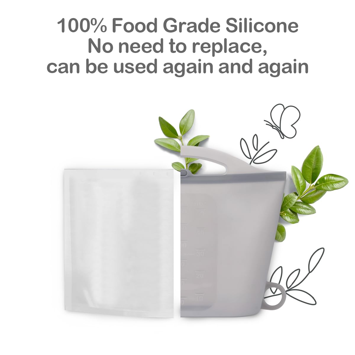 Haakaa Silicone Microwave Steam Sterilizer Bags, Reusable Silicone Steaming Bags for Baby Bottles, Breast Pump, Accessories, Pacifiers and Teethers, Great for Home and Travel, Grey (2PCS)
