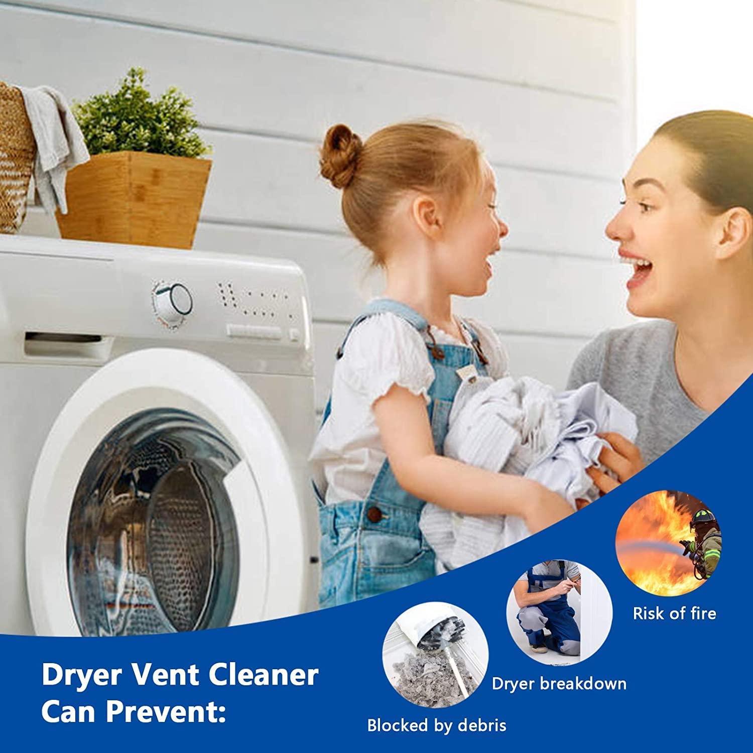 Dryer Vent Cleaner Kit, Lint Remover, Flexible Reusable Strong Nylon Rods Extends Up to 30 Feet, Lint Brush Head, Cleaning Duct Pipes, Use with or Without Power Drill