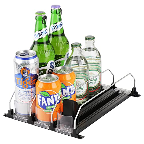 Soda Can Drink Organizer for Fridge, Automatic Smooth and Fast Pusher Glide, Width Adjustable, 12oz 16oz 20oz Drink Organizer for Fridge-Holds up to 15 Cans (3 Row,14.9 Inch)