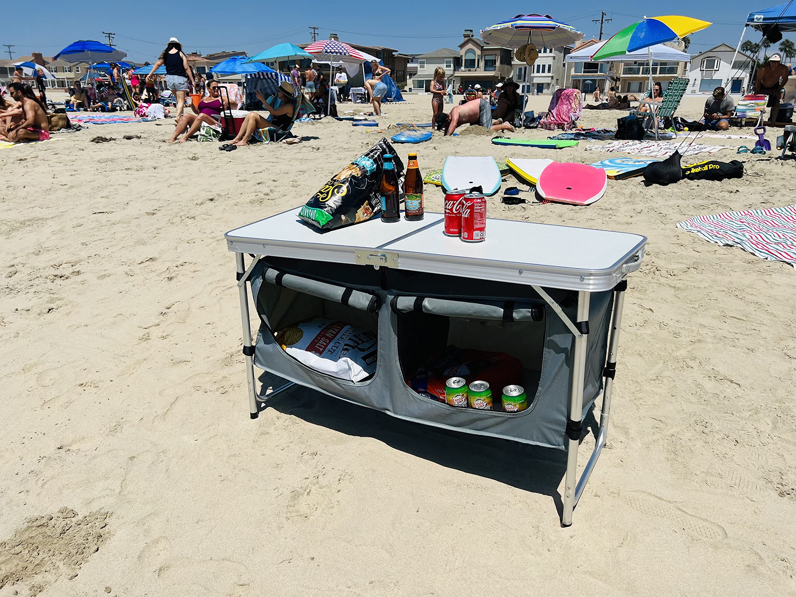 Funcode Folding Camping Table with storage,Portable,Adjustable,Lightweight for Indoor and Outdoor Picnic, Beach, Hiking, Travel, Fishing, BBQ（L）.